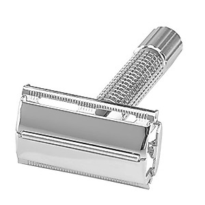 MCS Premium Safety Razor Shaving Kit: Complete Wet Shave Set w/Double Edge Razor, Pure Badger Brush, Heavy Chrome Stand, Travel Case, Extra Blades & Gift Box (Black)