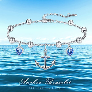 Palpitate Anchor Bracelets for Women Sailor Bracelet Nautical Bracelets 925 Sterling Silver Anchor Jewelry Birthday Gifts for Women