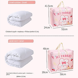 Kawaii Water Resistant Thick Over Size Storage Bag, Cute Aesthetic Cartoon Print Folding Organizer Bag, Under Bed Storage Carrying Bag with Reinforced Handle for Bedding Comforters (Pink,Large)