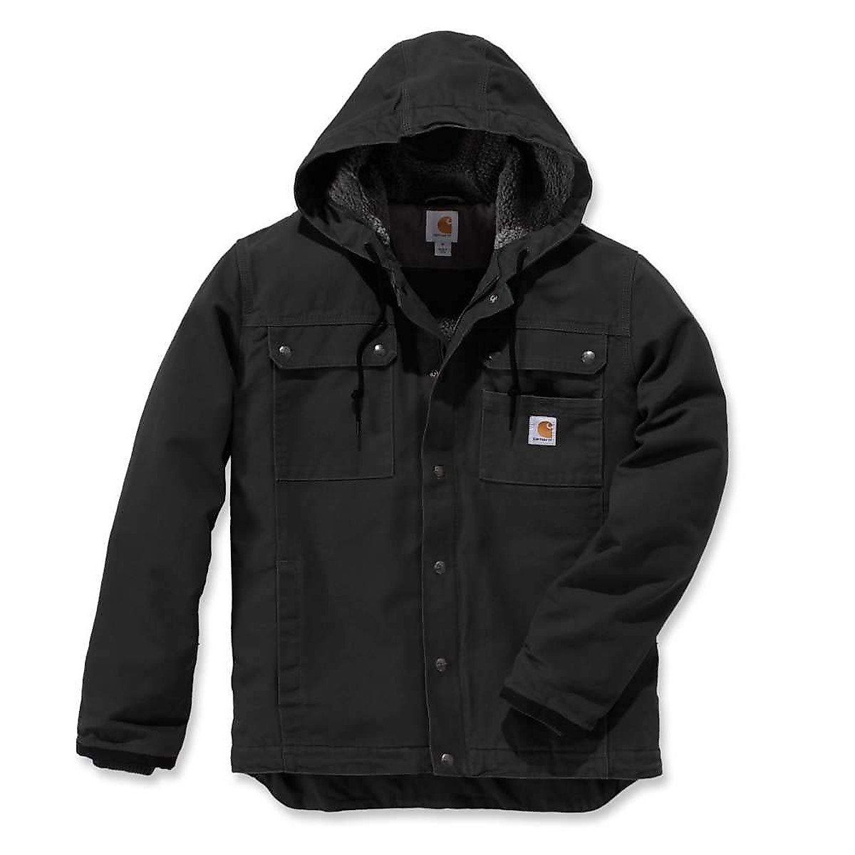 Carhartt Mens Relaxed Fit Washed Duck Sherpa-lined Jacket Work Utility Outerwear, Black, Large US