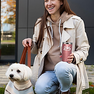 Golden Associate Dog Mom Gifts for Women, Puppy Themed Tumbler 20 oz Coffee Mug Cup and Funny Socks Set for Dog Mother Lovers Owners for Christmas (Rose gold)