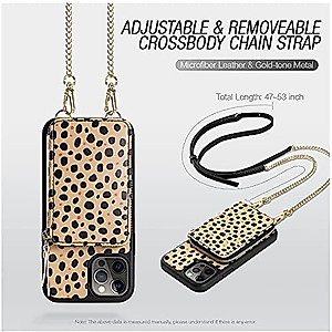 iPhone 12 Crossbody Case, ZVEdeng iPhone 12 Pro Wallet Case Card Holder Crossbody Chain Wrist Strap for Women Zipper Wallet Shockproof Leather Case Cover for iPhone 12/12 Pro 6.1'' Cheetah Print Skin