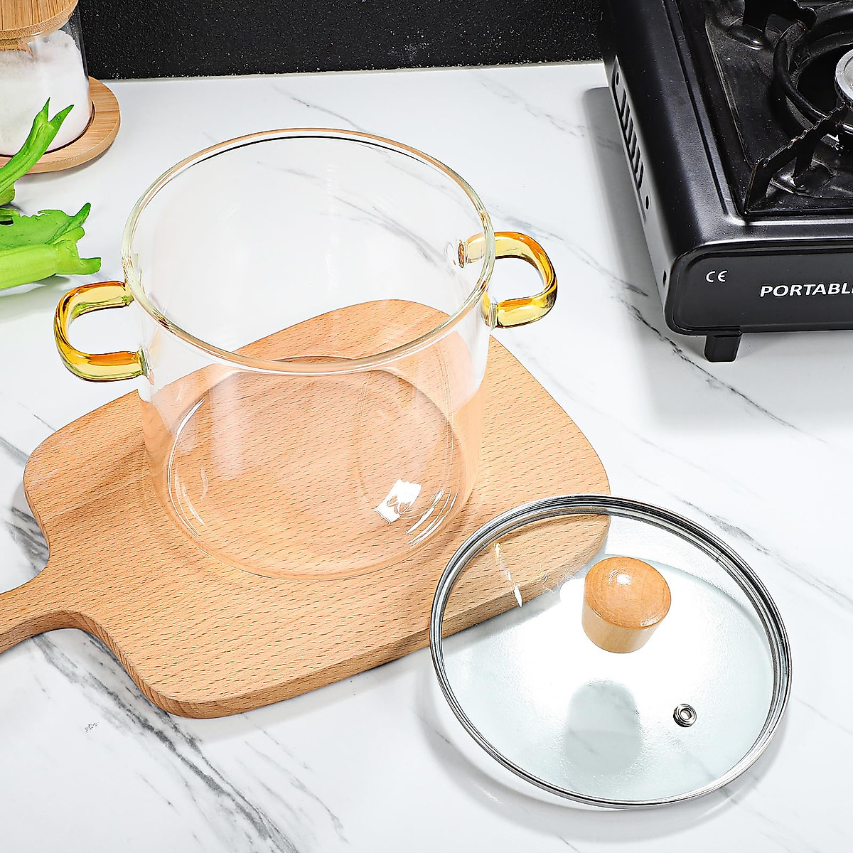 GANAZONO Glass Cooking Pot Glass Stovetop Pot Clear Pot Glass Cookware Glass Saucepan 2300ml