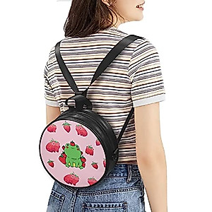 xixirimido Frog Strawberry Backpack for Girls Mini Purse Women's Crossbody Handbag with Zipper Round Lightweight Tote Bag Messenger Daypack