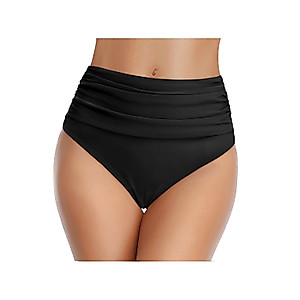 Tempt Me Women's Black High Waisted Bikini Bottom Tummy Control Ruched Bathing Suit Swim Bottom S