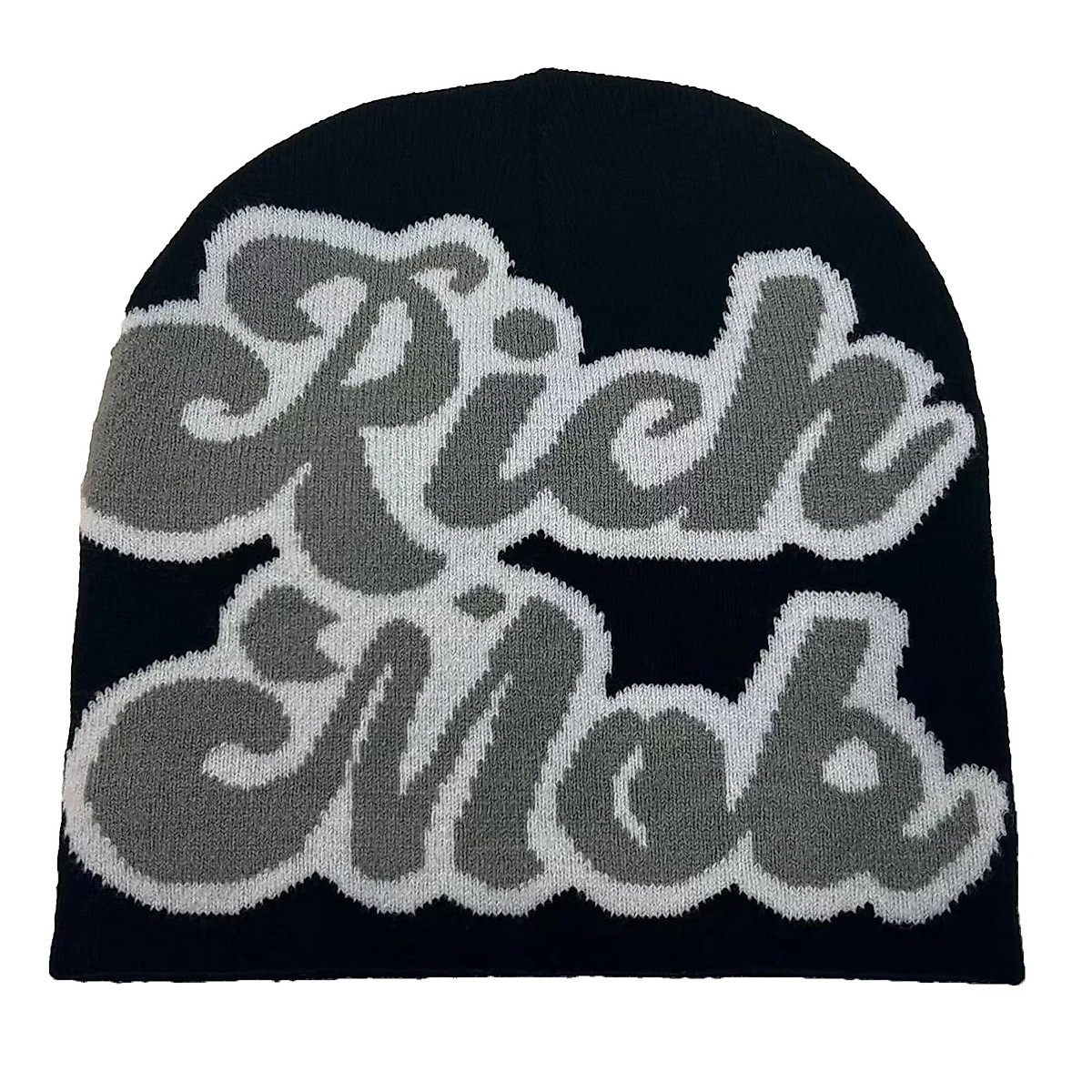 CORIRESHA Men Y2K Beanies Letter Graphic Knitted Hat Women Winter Soft Warm Cap Black Light Grey