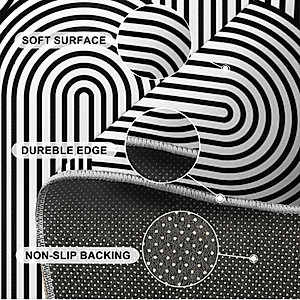 Fashion Mid-Century Geometric Art Non Slip Rugs, Simple Black and White Lines Arch Printed Area Rug, Low Pile Foldable Bedroom Mat for High Traffic Area Living Room Hallway Apartmen,5.3x6.6ft