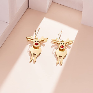 TOVABA Stainless Steel Gold Xmas Reindeer Earring, Hypoallergenic Nickel Free, Lightweight Christmas Gift for Women and Girls