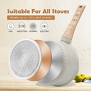 Bobikuke 1.8 Quart Saucepan with Lid, Nonstick Sauce Pan Small Soup Pots for Cooking, Sauce Pot with Lid Compatible for All Stoves, Milk Pan with Removeable Handle, Oven& Dishwasher Safe(White)