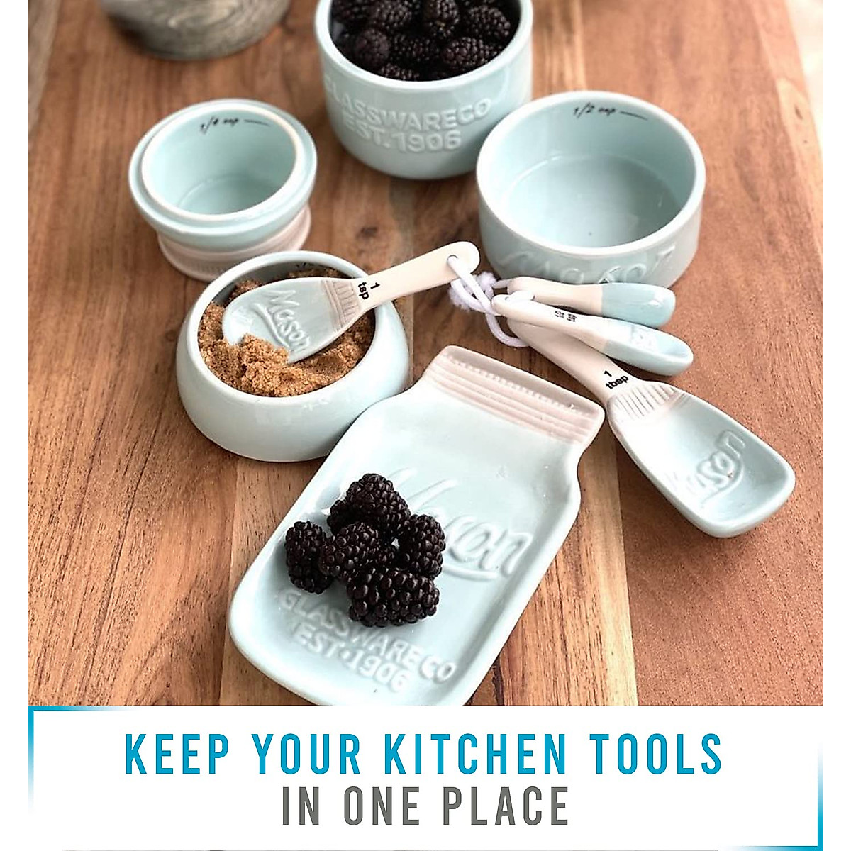 Comfify Bundle - Mason Jar Butter Holder, 10pcs Ceramic Kitchenware Set