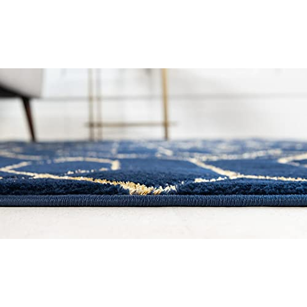 Unique Loom Glam Collection Geometric, Trellis, Metallics, Modern, Chic Area Rug, 9 ft 0 in x 12 ft 0 in, Navy Blue/Gold