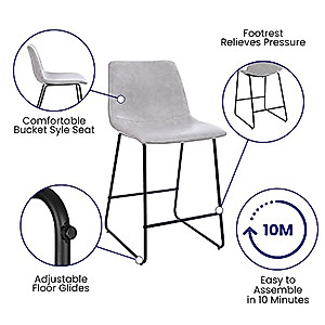 Flash Furniture Leather Stools, 24 inch, Light Gray