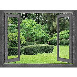 wall26 - Open Window Creative Wall Decor - Tranquil Green Garden - Wall Mural, Removable Sticker, Home Decor - 36x48 inches