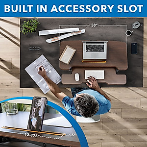 Mount-It! Height Adjustable Desk Converter, 38” Wide Tabletop Standing Desk Riser with Gas Spring Desktop Standing Desk with Keyboard Tray Fits Two Monitors, Dark Walnut
