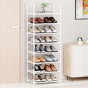 MUAHRCE 8-Tier Tall Shoe Rack for Closet, Entryway, Adjustable Sturdy Durable Shoe Shelf,Narrow Shoe Stand Organizer (18" W×10" D×58" H,White)