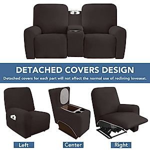 Easy-Going Stretch Recliner Loveseat Cover with Center Console Sofa Slipcover Soft Fitted Fleece 2 Seats Couch with Holder and Storage Washable Furniture Protector Chocolate