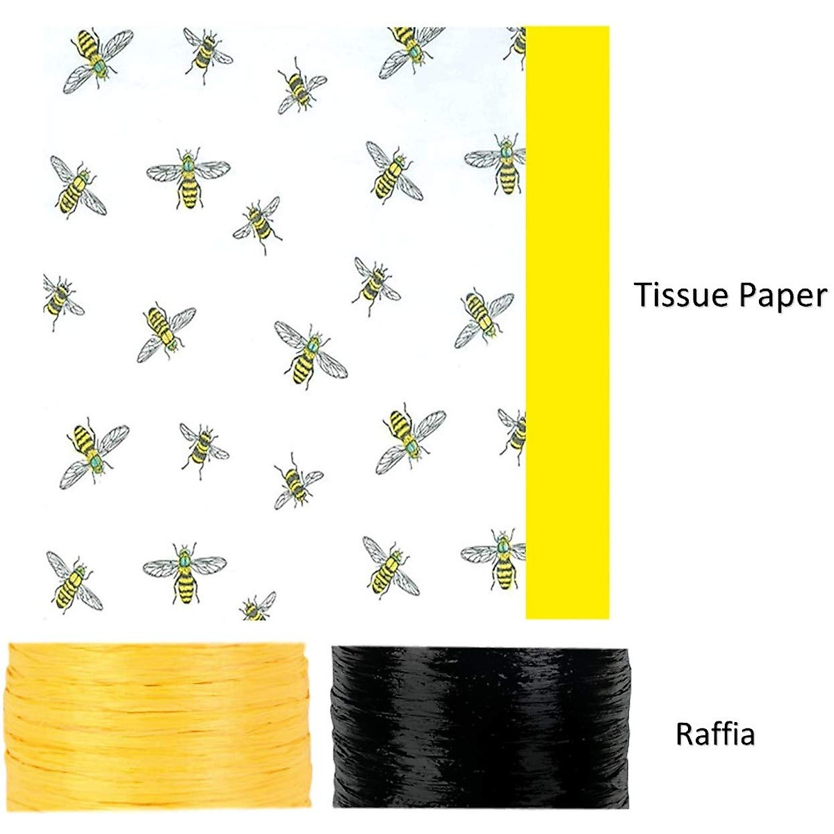 Gift Bags with Match Tissue Paper Tags and Raffia Ribbon - 3 Total Assorted Sizes (BEE)