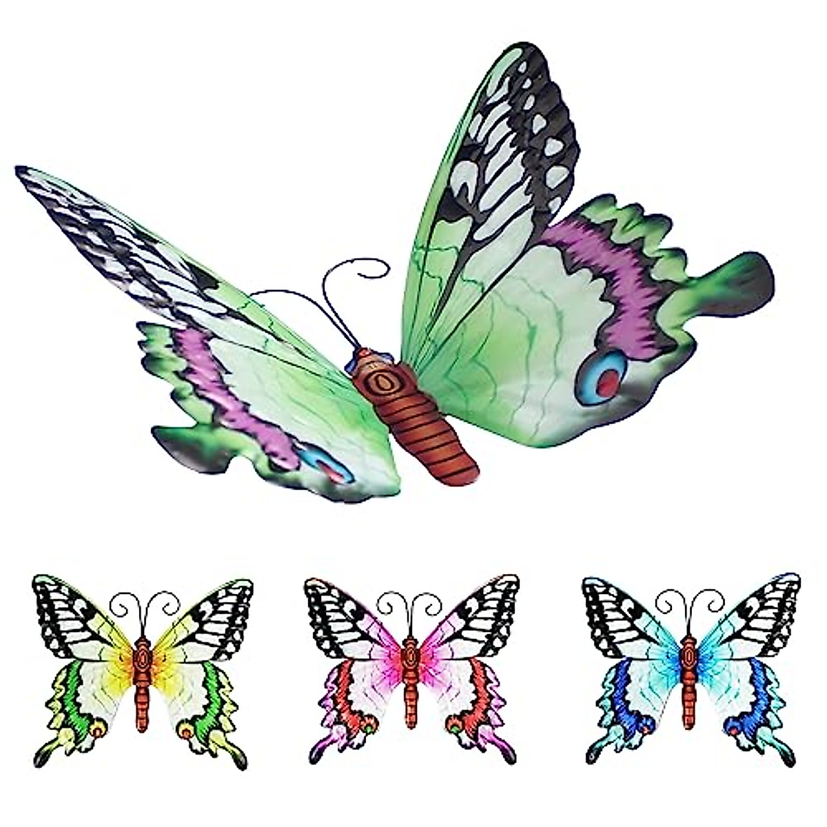 IGEEKWELL Metal Butterfly Wall Art Decor - 14.2 in 3D Butterflies Hanging Art Decorations, Outdoor Metal Wall Art for Garden, Yard Balcony Living Room Bedroom, Gift for Mom Grandma Housewarming