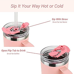 Drinco 40oz 30 oz Tumbler with Handle, Straw Lid, Insulated Stainless Steel Travel Mug Water Bottle Ice Coffee Cup For Cold and Hot, BigSur (40oz, Peach)