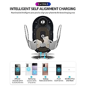 MAKAQI Wireless Car Charger, Cooling Fan Cup Holder Phone Mount Wireless Charger for Tesla, Smart Sensor Clamping Car Charger Mount for iPhone 14 13 12 Pro Max 11 10 8, Samsung Galaxy S23 S22 Flip4 3