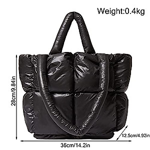 Ovida Women Large Puffer Tote Bag Quilted Top-Handle Shoulder Bag Soft Down Cotton Padded Tote Handbag with Zipper(Checkerboard)