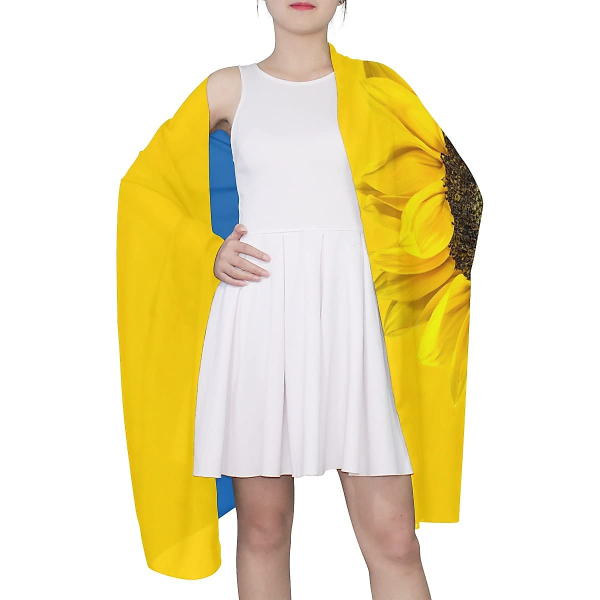 CHIFIGNO Sunflower Ukrainian Flag Long Scarf for Women Large Wrap Stole Fashion Silk Like Neck Scarf