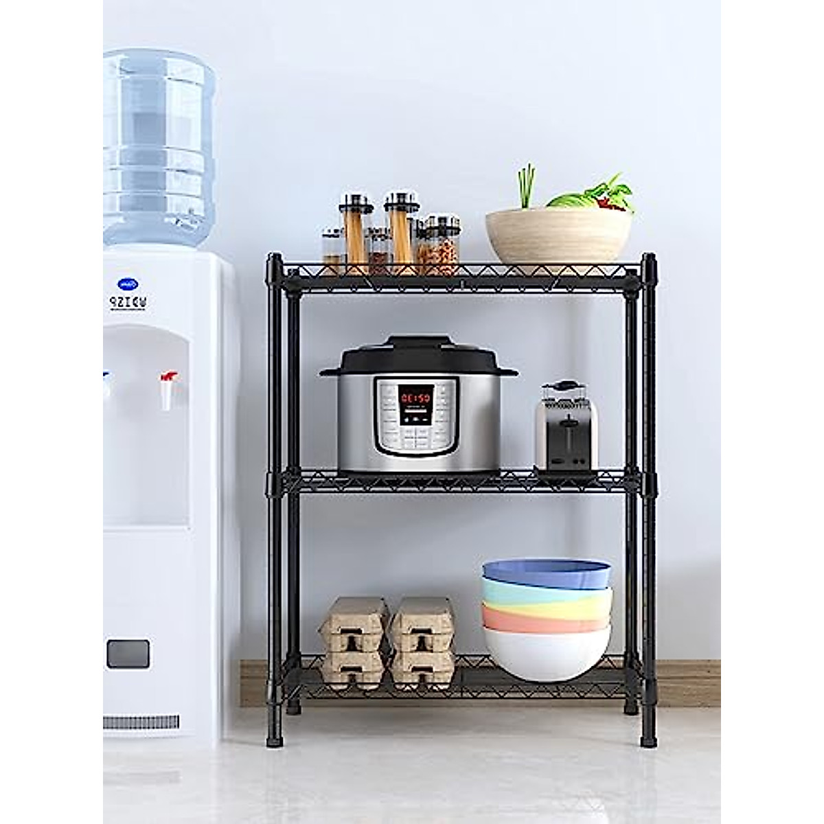 ANNECOSK 3-Tier Storage Shelves Adjustable, Metal Shelves for Storage Shelving Unit Wire Shelving Display Shelf for Kitchen Pantry 23" D x 13" W x 31.5" H-Black