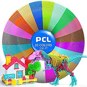 3D Printing Pen PCL Filament Refills 1.75mm, Pack of 20 Colors, Low Melting Temp of 70℃, High-Precision Diameter, Non-Toxic Non-Clogging(200 FT)（not Included 3D Pen）