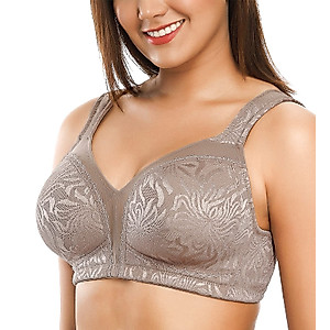 ZeroBound Women's Minimizer Bras Comfort Cushion Strap Wirefree Full Coverage Large Bust Non-Padded Bra(Toffee,42DDD)