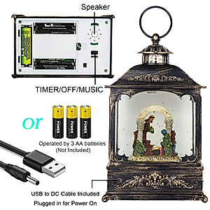Wondise Christmas Muscal Snow Globe with Timer, USB Plug-in & Battery Operated Spinning Water Glitters Lighted Singing Snow Globe Lantern for Christmas Decorations