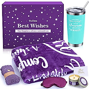 Get Well Soon Gifts for Women, Birthday Care Package, Relaxing Inspirational Women Includes Blanket Socks Stainless Steel Tumbler Mask Candle Basket Mom Sisters Friends