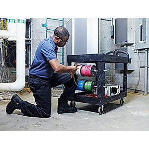 Rubbermaid Commercial Products Heavy-Duty 2-Shelf Rolling Utility Cart with Ergonomic Handle, Lipped Shelves, Large, Black Perfect for Office, Classroom or Home Use (FG454600BLA)