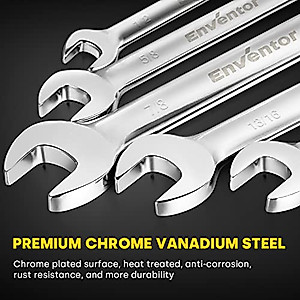 Enventor 180° Flex Head Ratcheting Wrench Set, 12 Pieces SAE 1/4-7/8", CRV Steel, 72-Teeth, 12-Point Combination Ratchet Wrenches Set with Rolling Pouch