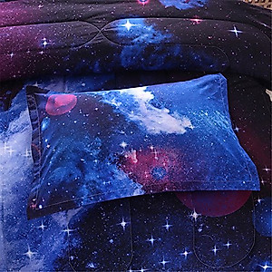 A Nice Night Galaxy Bedding Sets Outer Space Comforter 3D Printed Space Quilt Set Full Size,for Children Boy Girl Teen Kids - Includes 1 Comforter, 2 Pillow Cases
