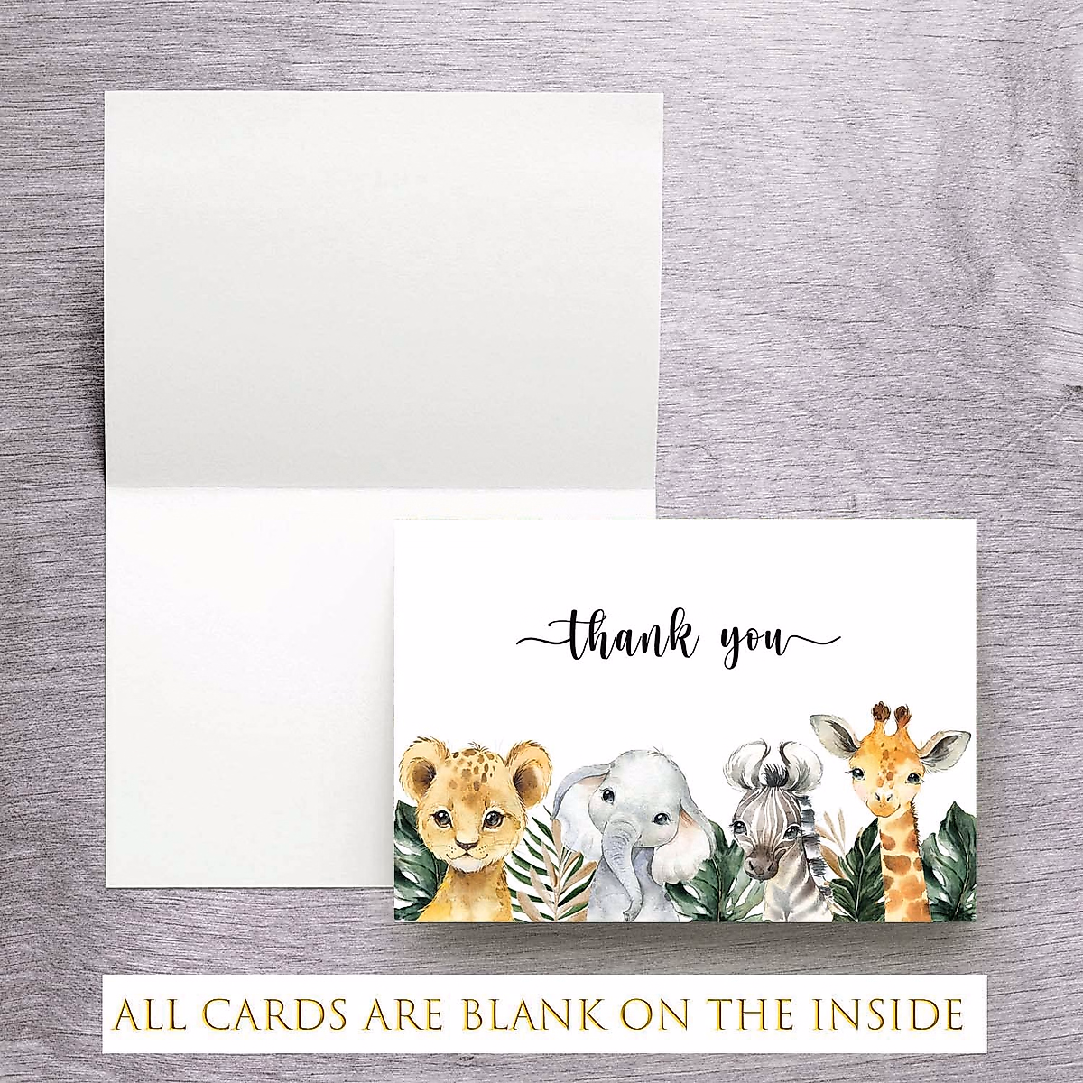 Safari Jungle Thank You Cards With Envelopes, 50 Jungle Animals Folded Baby Shower Thank You Note, 4 x 6 Wild one Notecards, Perfect for Baby Shower & Kids Birthday