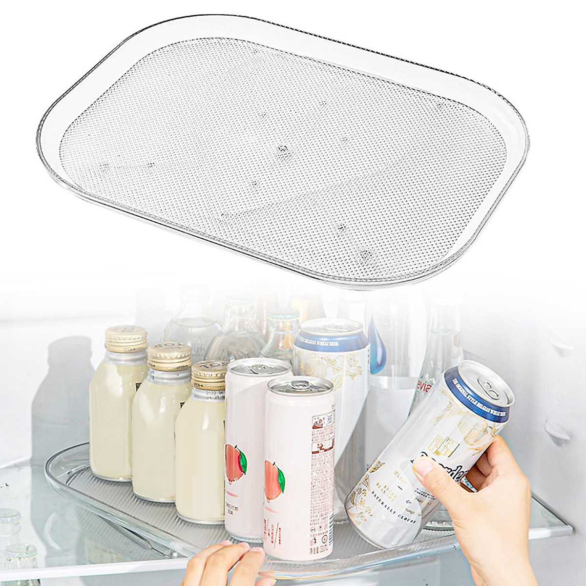 Square Lazy Susan Turntable Organizer for Refrigerator, 360°Rotate Rectangle Turntable Organizer and Storage, 15.7in Clear Lazy Susan for Cabinet, Kitchen, Pantry, Refrigerator