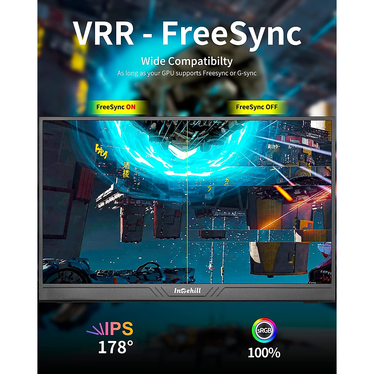 Intehill 144Hz Portable Monitor 1080P - 17.3 Inch Portable Gaming Monitor Freesync 144Hz USB-C HDMI for PC/PS5/Xbox, 144Hz Monitor with Wide Compatibility