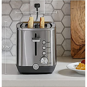 GE Stainless Steel Toaster | 2 Slice | Extra Wide Slots for Toasting Bagels, Breads, Waffles & More | 7 Shade Options for the Entire Household to Enjoy | Countertop Kitchen Essentials | 850 Watts