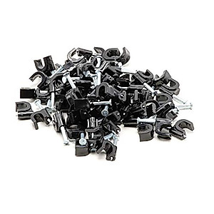 Single Coaxial Cable Clips, Cat6, Electrical Wire Cable Clip, 1/4 in (6 mm) Nail Clip and Fastener, Black (10 Pieces per Bag)