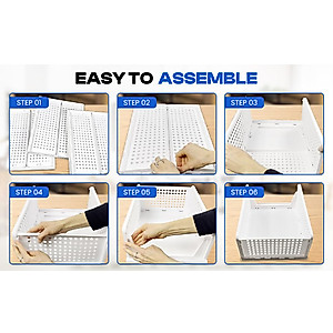 SIMPLEST LIVING Foldable Storage Bin Shelves Stackable Organizer 4 Pack(L) Clothes drawer organizer-collapsible crates-Stackable Storage Shelf for Office-RV-Dorm with 2 Label Sheets-White