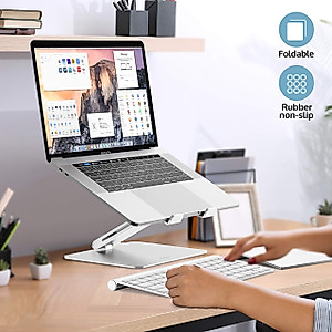 ProCase Adjustable Laptop Stand, Ergonomic Aluminum Laptop Holder, Portable Laptop Riser Notebook Computer Stand for MacBook Pro/Air Surface Dell Lenovo Laptops up to 15.6-Inch - Silver