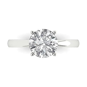 Clara Pucci 2 ct Round Cut Genuine Lab Grown Diamond VS1-VS2 14K White Gold Solitaire Bridal Wedding Engagement Designer Ring size 7.5