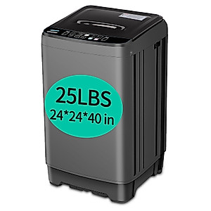 KRIB BLING Full Automatic Washing Machine with LED Display, 25 lbs Portable Washer Drain Pump, Come with a Glass Cover, 8 Programs & 8 Water Levels Selections, Ideal for Camping, Apartment, Dorm, Grey