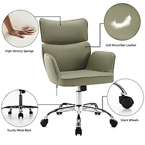 BERYTH Home Office Chair with Wheels, Adjustable Height Swivel Mid-Back Armchair Task Chair, Modern PU Leather Ergonomic Tilt Computer Desk Vanity Chair for Office, Study Room(PU Green)