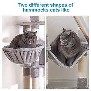 Hey-brother Cat Tree, 61 inch Cat Tower for Indoor Cats, Cat House with Padded Platform Bed, Toy Balls, Large Cozy Condo, Hammocks and Sisal Scratching Posts, Light Gray MPJ019W