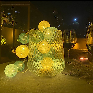 Fairy Lights Starry LED String Lights 20 PCS Indoor/ Outdoor Cotton Ball Warm Lighting Wall Light for Bedroom, Wedding Party ,Home ,Christmas,Halloween,Garden (Batteries, Tiffany)