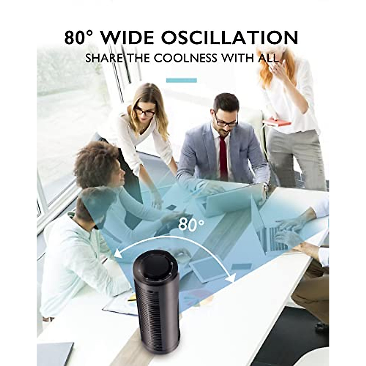 Kimviento Small Tower Fan, 80° Oscillating Fan, Portable Desk Table Fan with 3 Speeds, Quiet Cooling, 13 Inch Personal Bladeless Fan for Bedroom Home Office Desktop