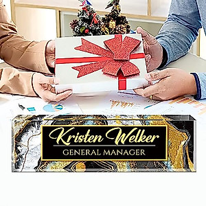 Desk Name Plate Personalized, Custom Name Plate for Desk, Office Desk Decor for Women Men, Acrylic Desk Accessories, Office Gifts for Boss Nurse Teacher, Employee Appreciation Gifts (Black Coast)