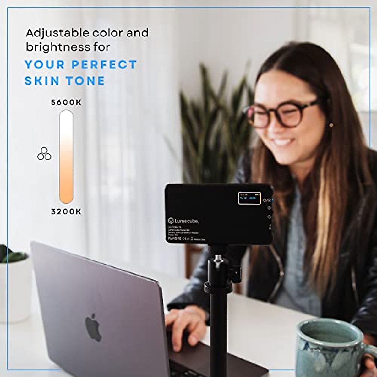 Lume Cube Broadcast Lighting Kit | Zoom Lighting, Webcam Light for Computer | Video Conference Lighting Kit for Laptop with Adjustable Brightness & Color Temperature, Tripod & Suction Mount Included