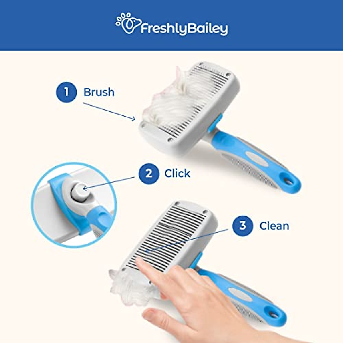 Freshly Bailey Self Cleaning Slicker Brush For Dogs and Cats - Top Slicker Dog and Cat Brush - Effective, Comfortable, and Super Easy to Clean - Perfect For Grooming Your Dog and Medium to Large Cat